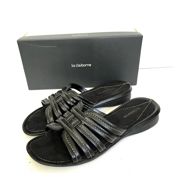 Liz Claiborne | Shoes | New Liz Claiborne Black Leather Sandals 9 ...